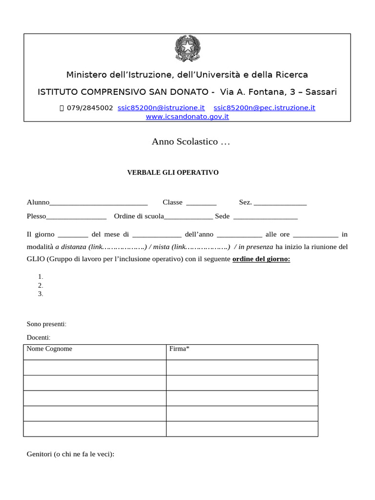 Modello Verbale GLIO 2 | PDF