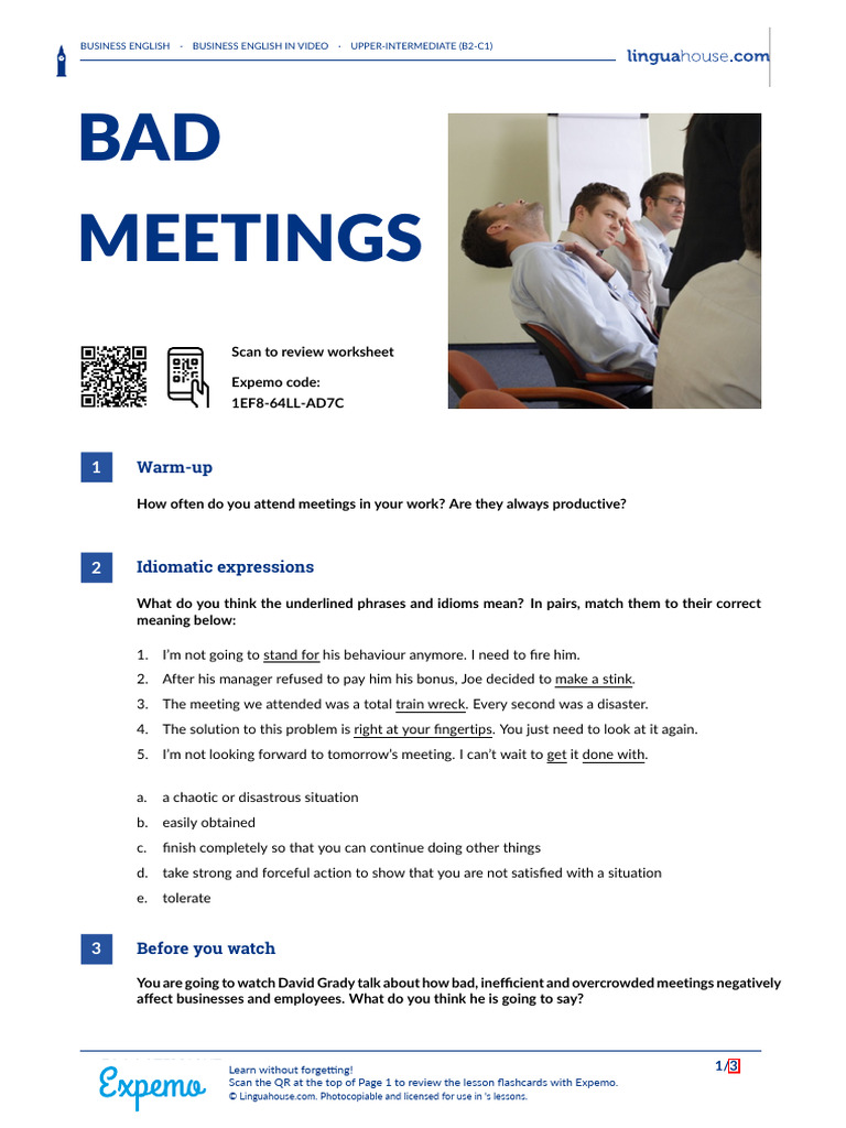Bad Meetings British English Student | PDF