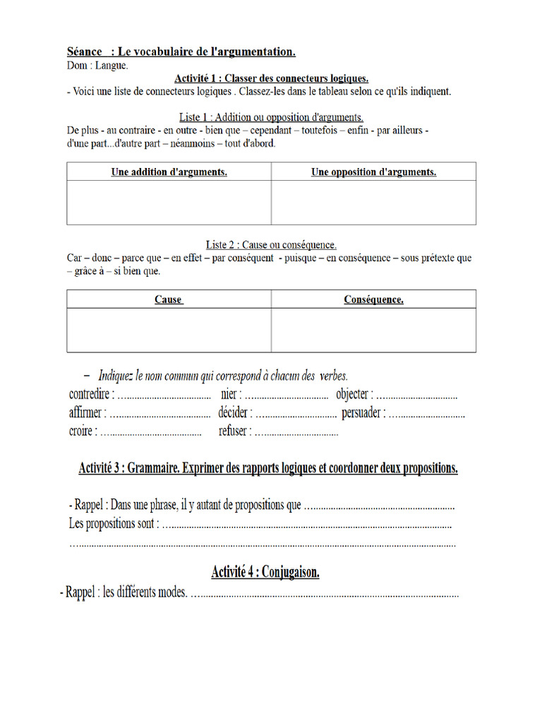 Séance 2 Le Vocabulaire de L'argumentation | PDF