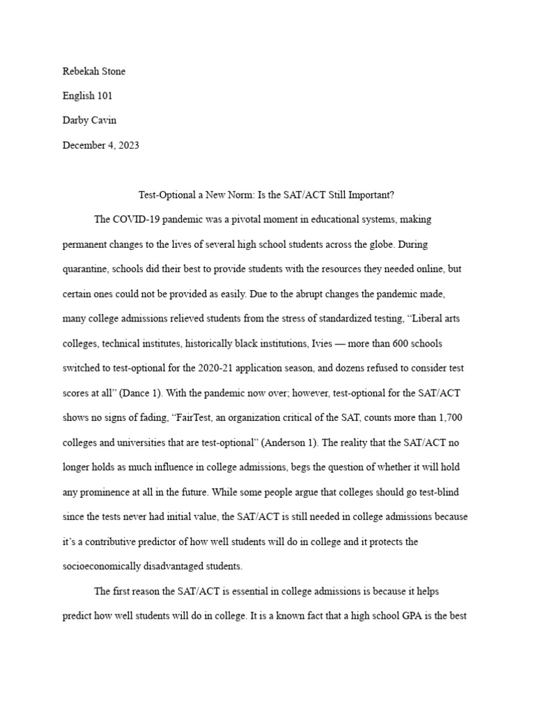 Test-Optional A New Norm - Is The SAT - ACT Still Important | PDF