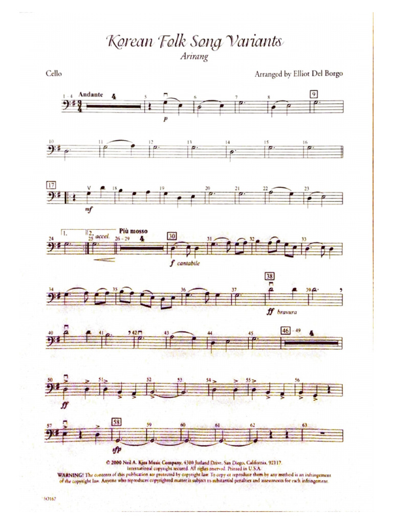 Korean Folk Song Variants-Cello | PDF