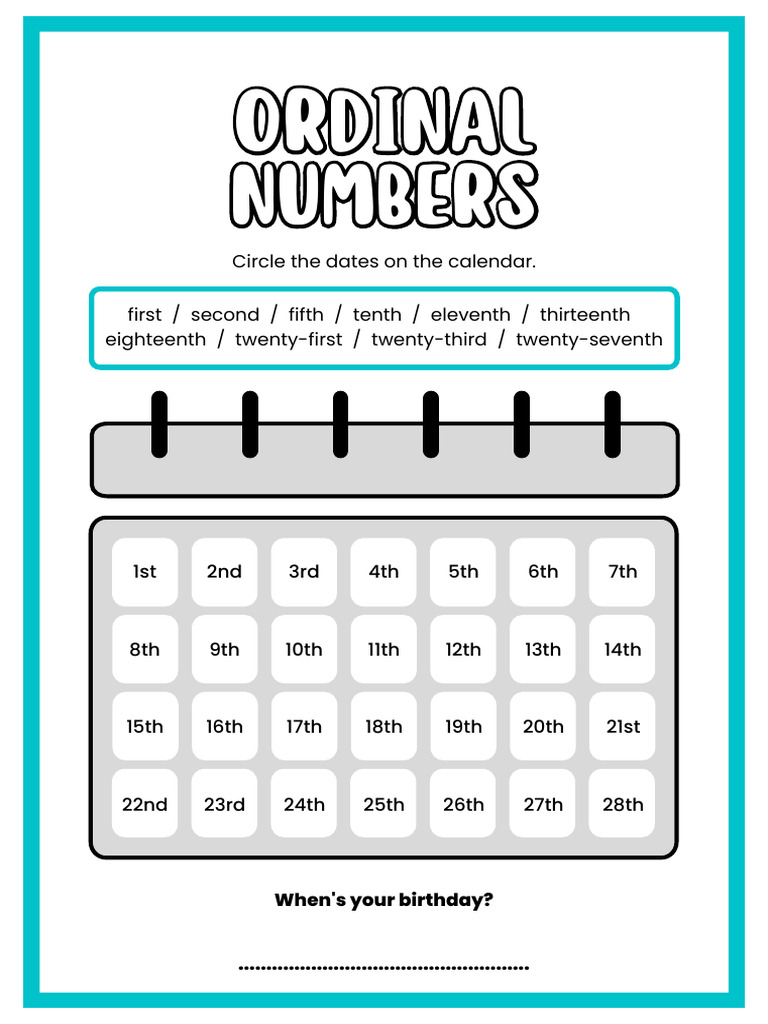 Ordinal Numbers Exercise Worksheet | PDF