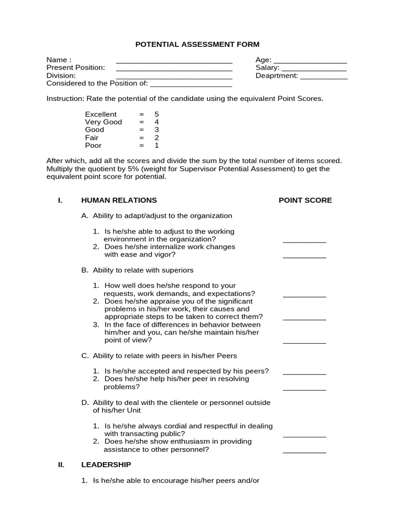 POTENTIAL ASSESSMENT FORM | PDF
