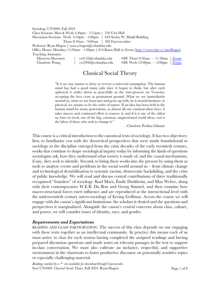 UN3000 - Classical Social Theory F2024 | PDF
