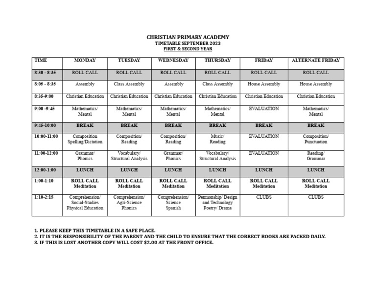 First & Second Year Timetable 2023 | PDF | Phonics | Writing