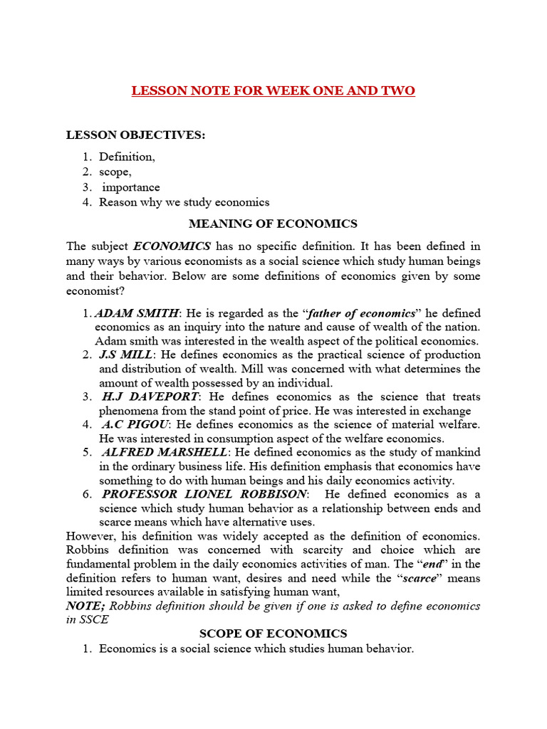 Economics SS1 Notes | PDF