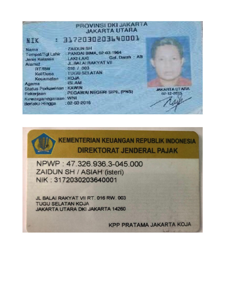 Zaidun SH KTP & NPWP | PDF