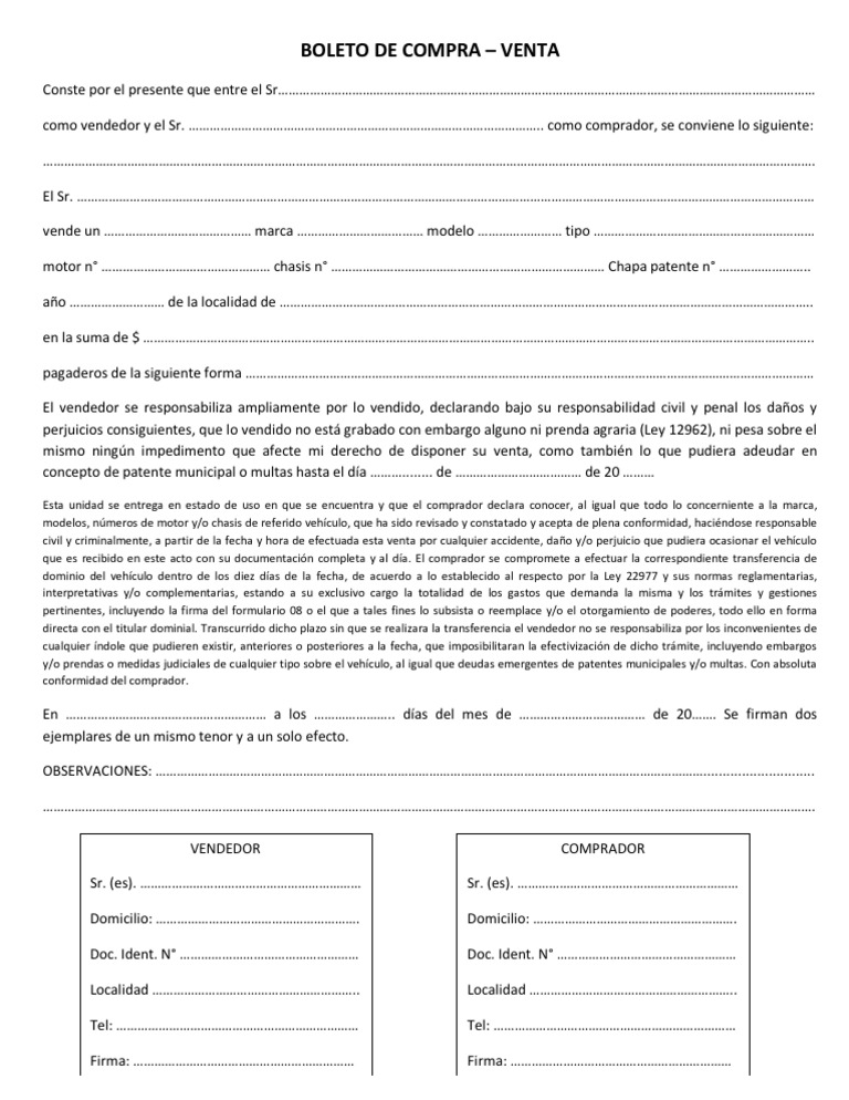 Boleto de Compra - Venta | PDF