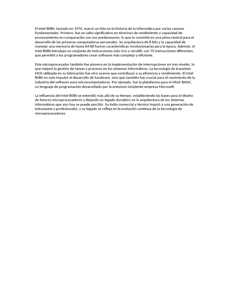 Razones Por Las Que El Intel 8080 Marcó Un Hito | PDF