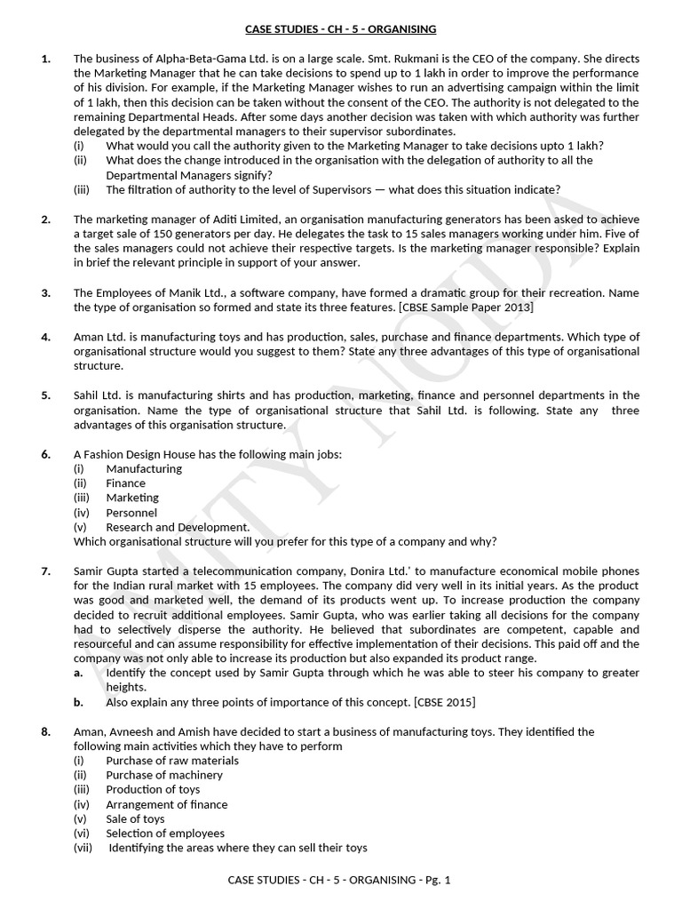 AISN CH - 5 Case Studies - B. St. - Organising | PDF