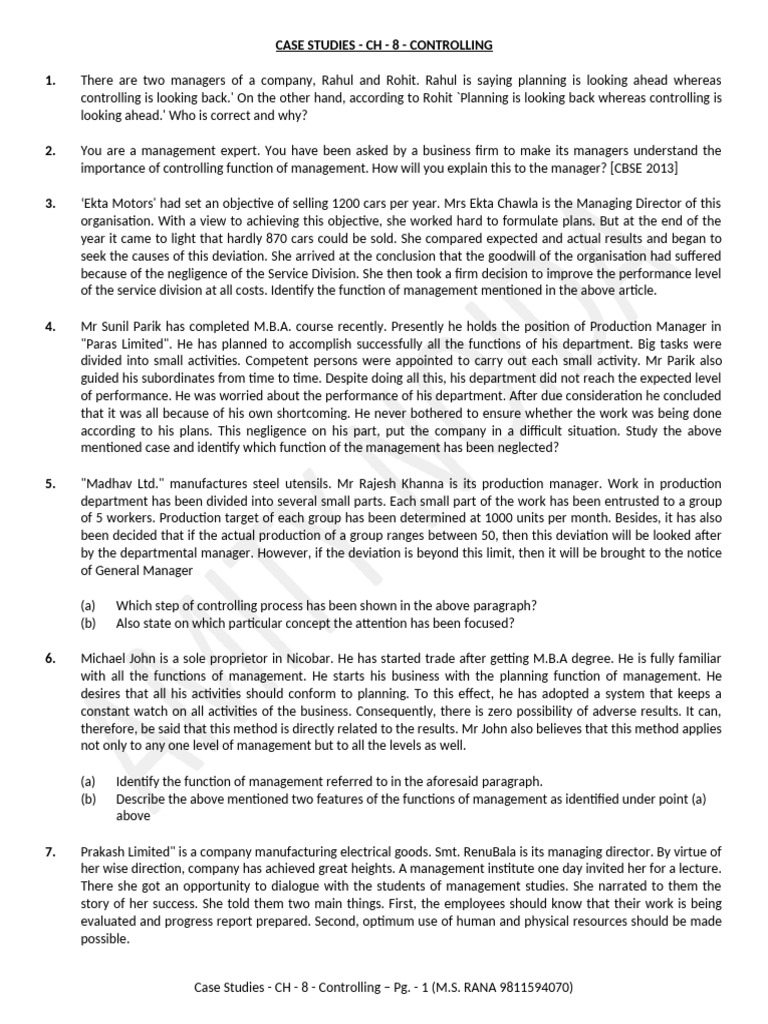 AISN CH - 8 Case Studies - B. St. - Controlling | PDF