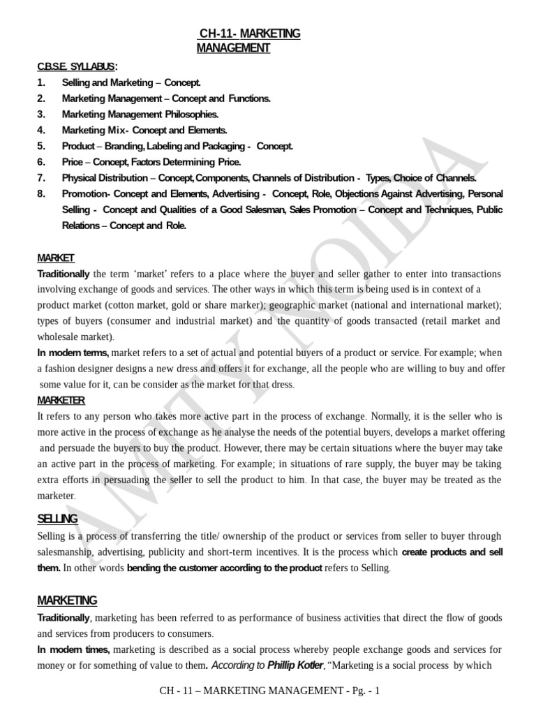 Aisn CH - 11 Notes - Marketing Management | PDF