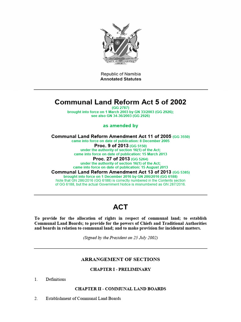 Communal Land Reform Act 5 of 2002 | PDF