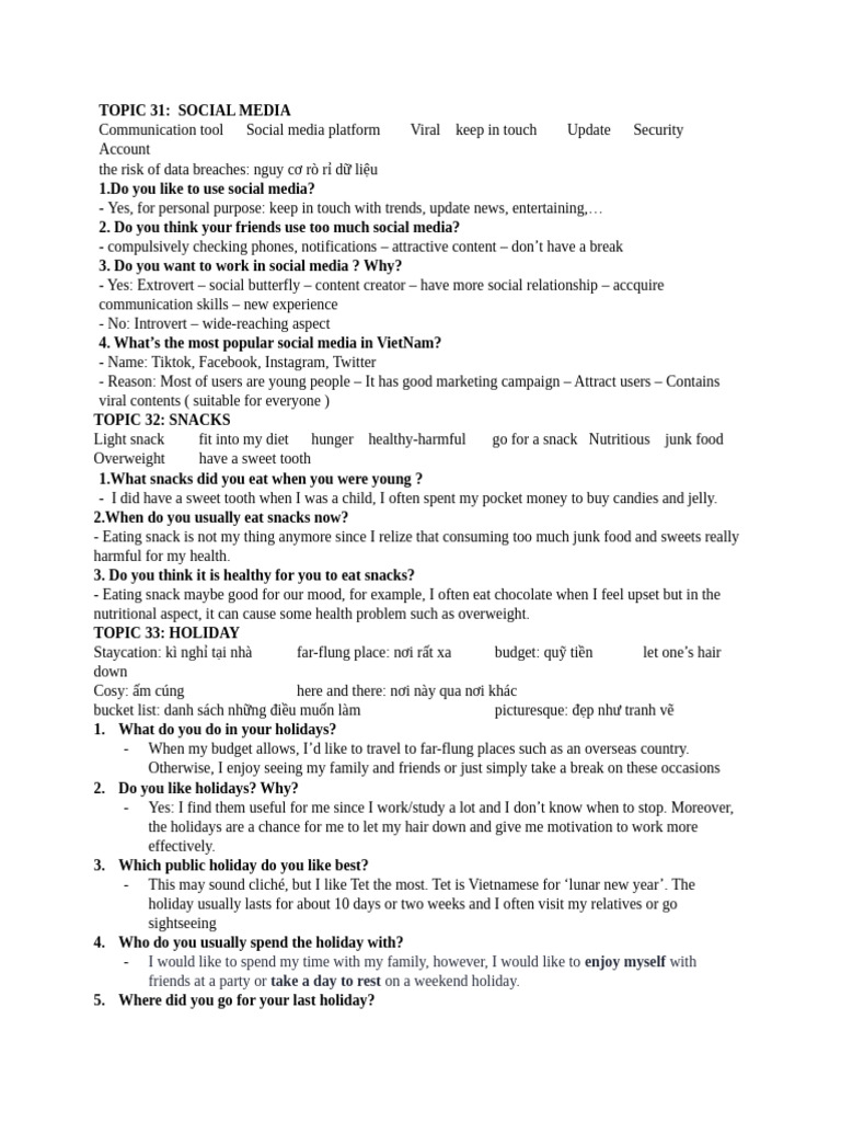 speaking part 1 (topic 31 -45) | PDF