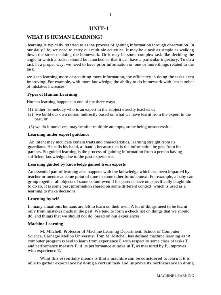 ML Unit1 | PDF