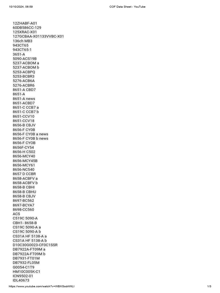 COF Data Sheet - YouTube | PDF