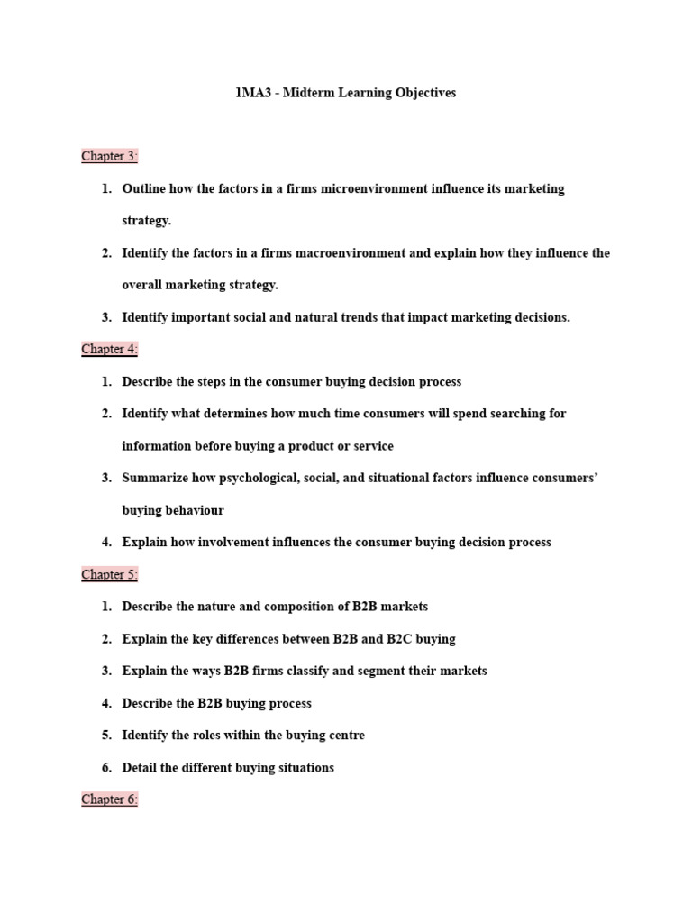 1MA3 - Midterm Learning Objectives | PDF | Marketing | Brand
