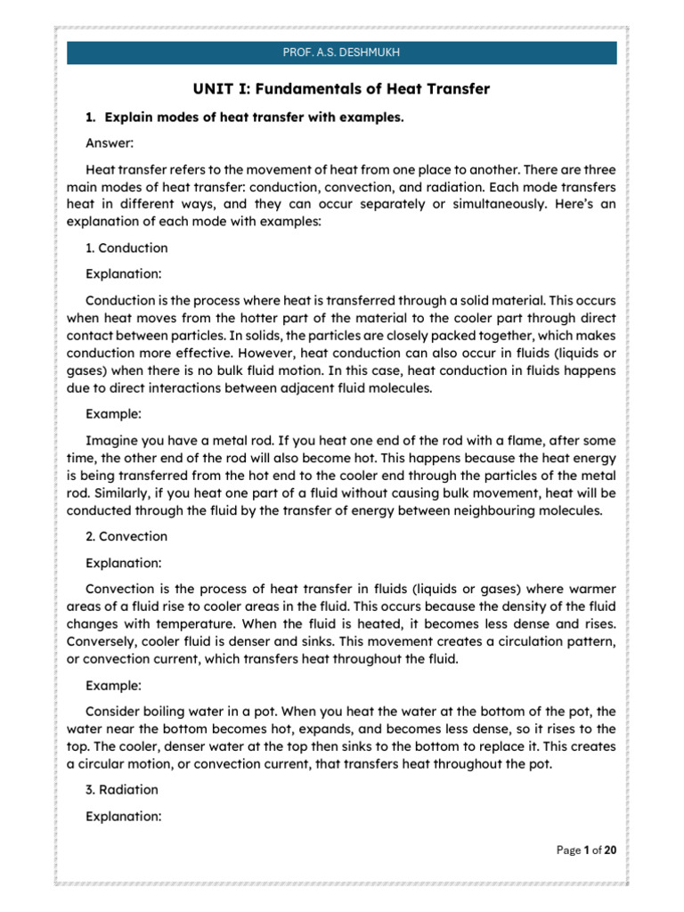 Notes On Unit 1 Fundamentals of Heat Transfer | PDF