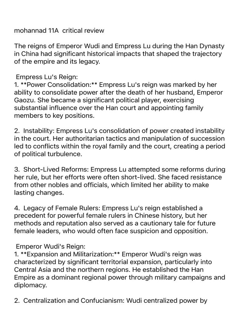 Han Dynasty: Empress Lu & Emperor Wudi | PDF | Han Chinese | Han Dynasty