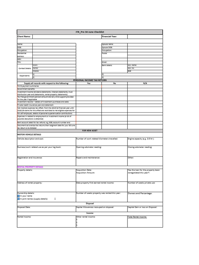 Pre 30 June Checklist - ITR | PDF | Expense | Law