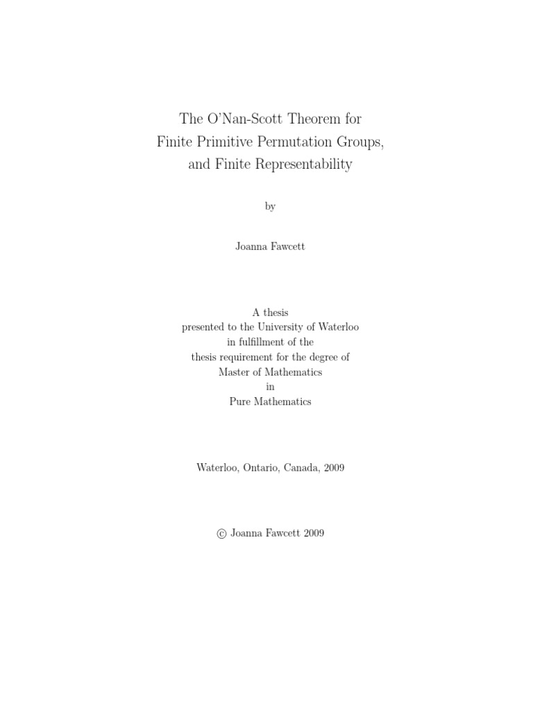 The O'Nan-Scott Theorem For Finite Primitive Permutation Groups, and Finite Representability ...