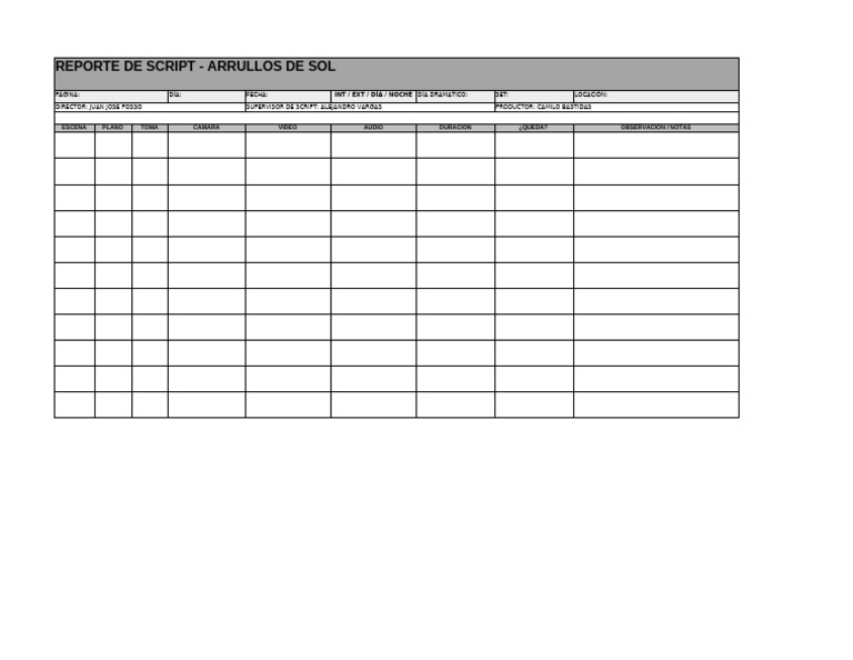 Reporte de Script - Arrullos de Sol | PDF