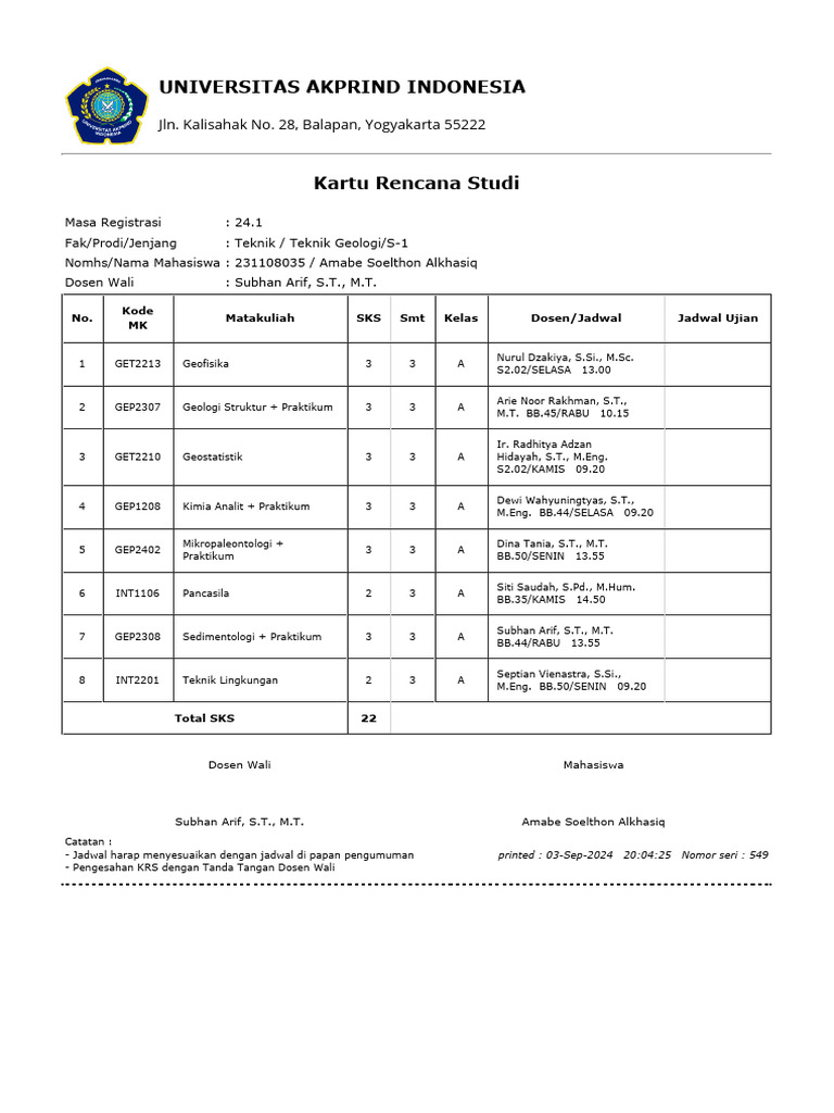 Cetak KRS SMT 3 | PDF