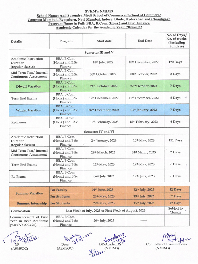 Academic Calendar-BBA B.Com. (Hons.) B.SC - Finance - II III Yr. - 2022 ...