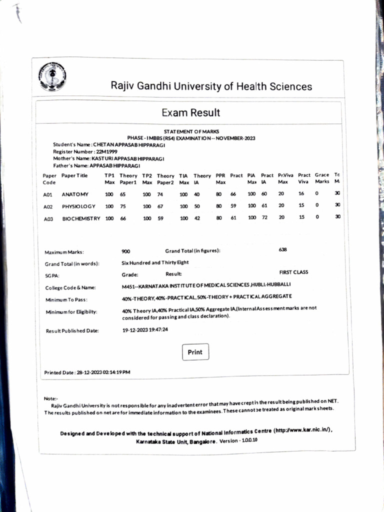 1 ST MBBS RESULT | PDF | Educational Assessment And Evaluation | Tests