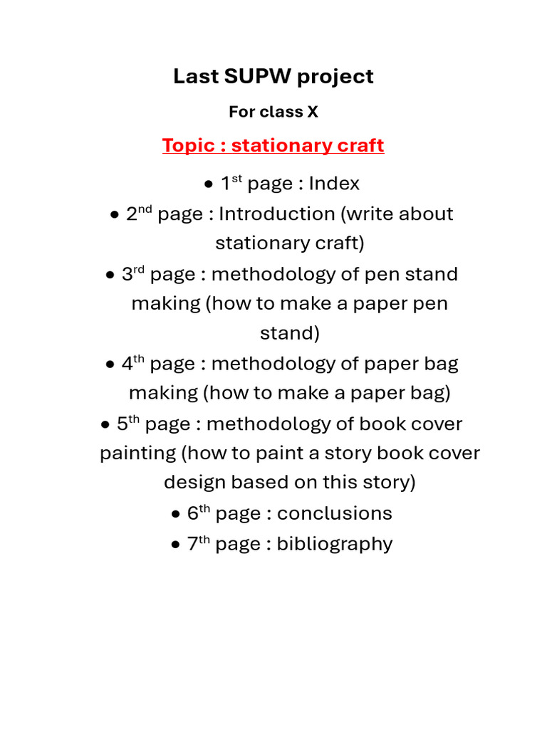 Last SUPW Project For Class 10 | PDF