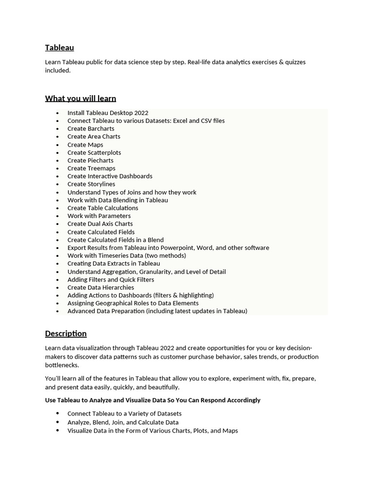 Tableau Outline | PDF