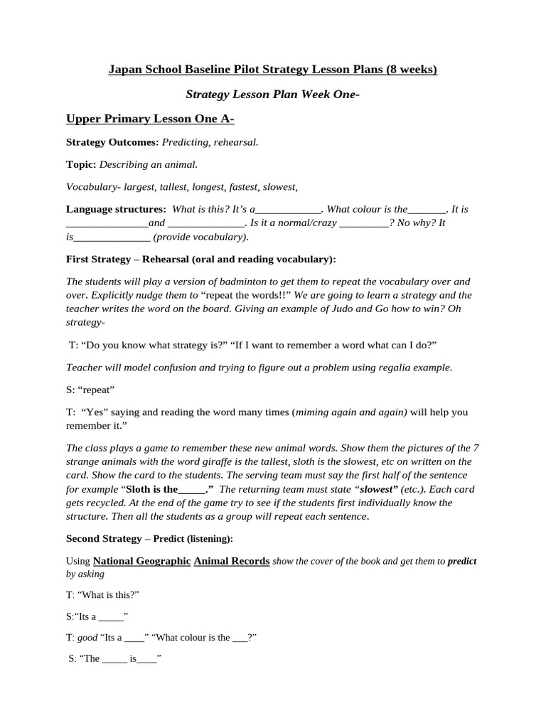 Pilot Strategy Lesson Plans For Upper PR | PDF
