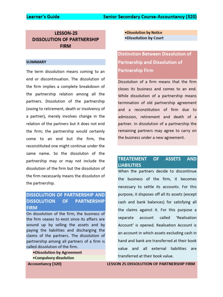 Distinction Between Dissolution of Partnership and Dissolution of ...