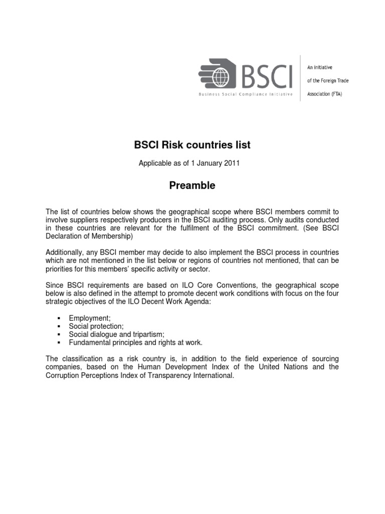 Bsci Risk Countries | PDF