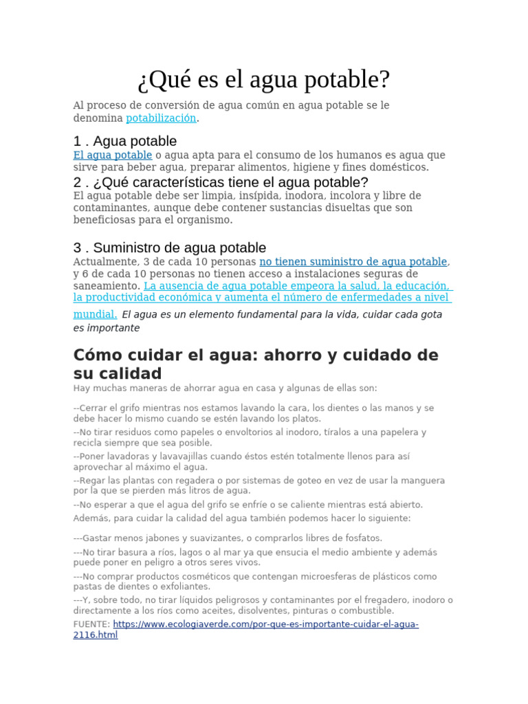 Qué Es El Agua Potable | PDF