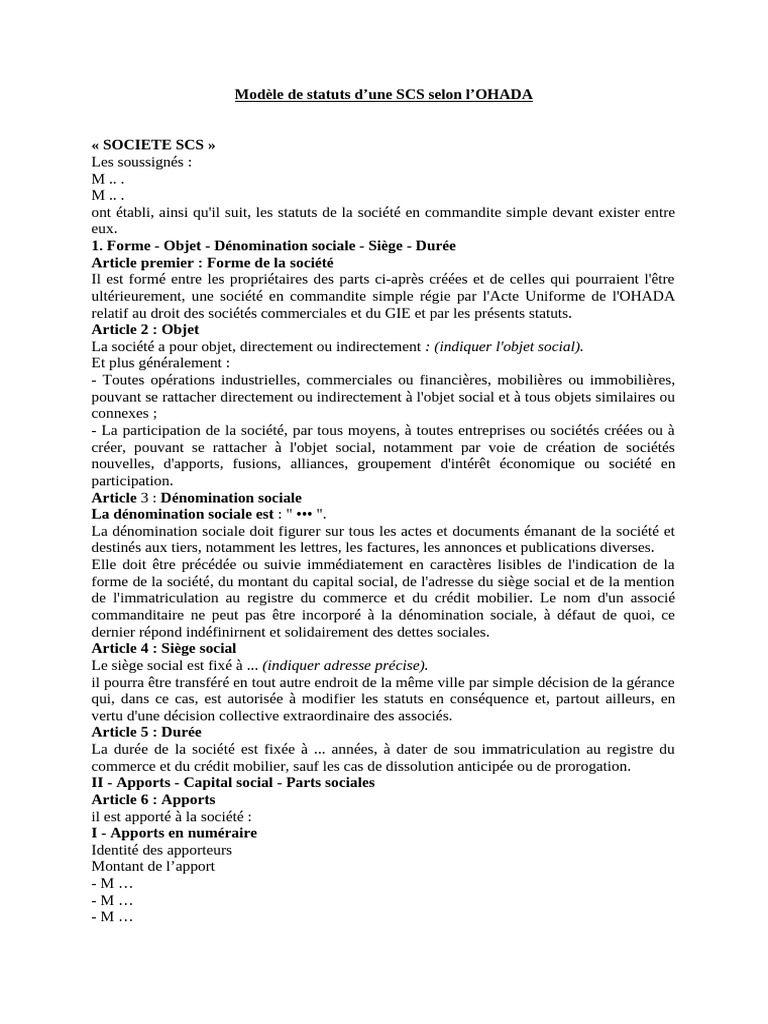 Modele Statuts Scs | PDF