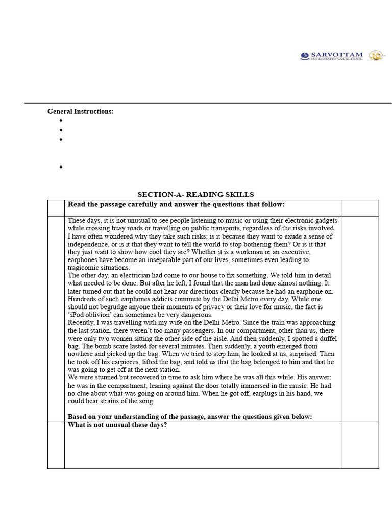 English Sample Paper | PDF