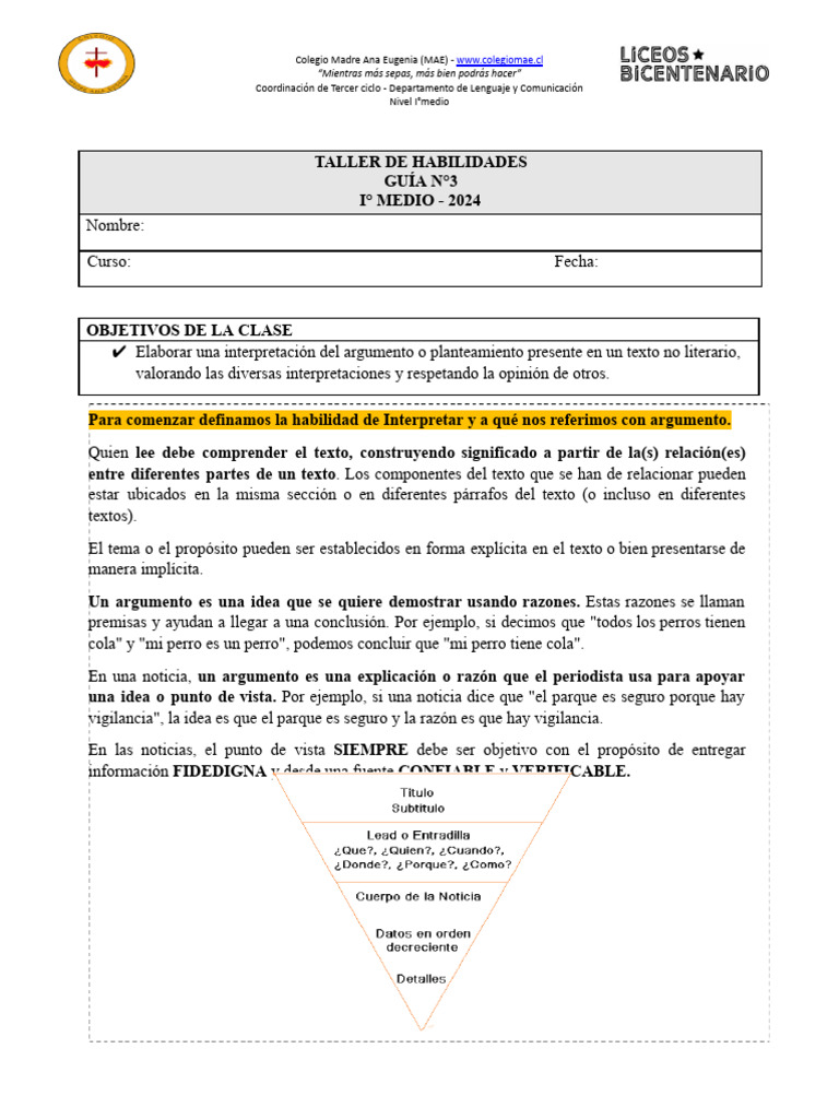 Taller de Habilidades Guía N°3 | PDF