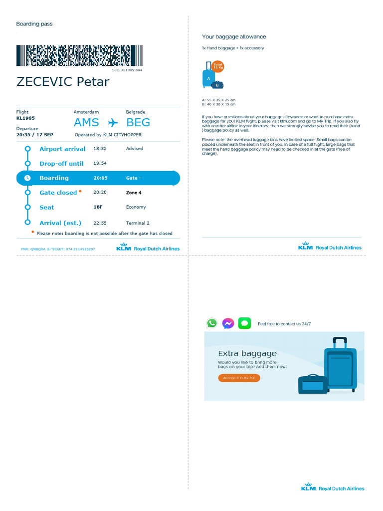 Boarding Pass AMS BEG | PDF | Baggage | Airlines