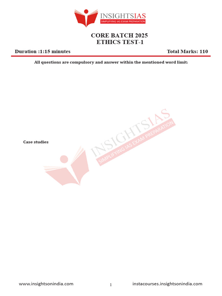 Core Batch 2025 Ethics 1 QP | PDF