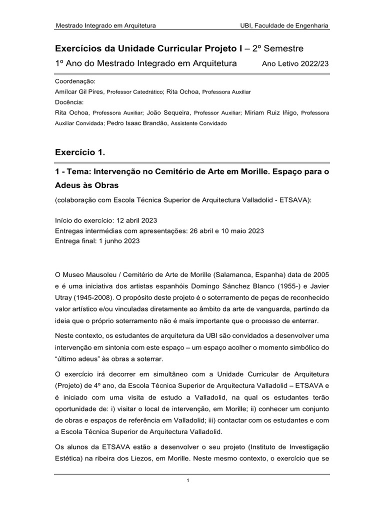 PROJECTO I-2ºSem Enunciado Exerc-2 REV | PDF