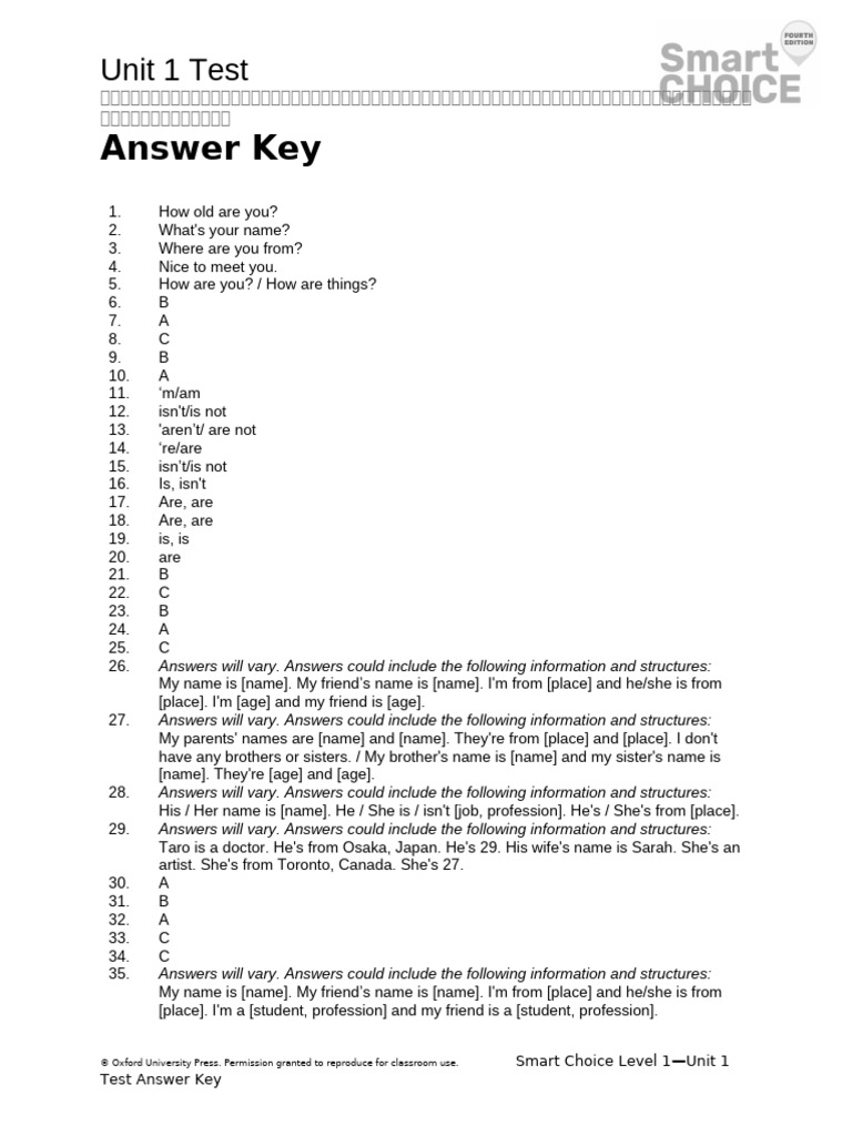 Sc4e l1 Test U01 Answerkey | PDF