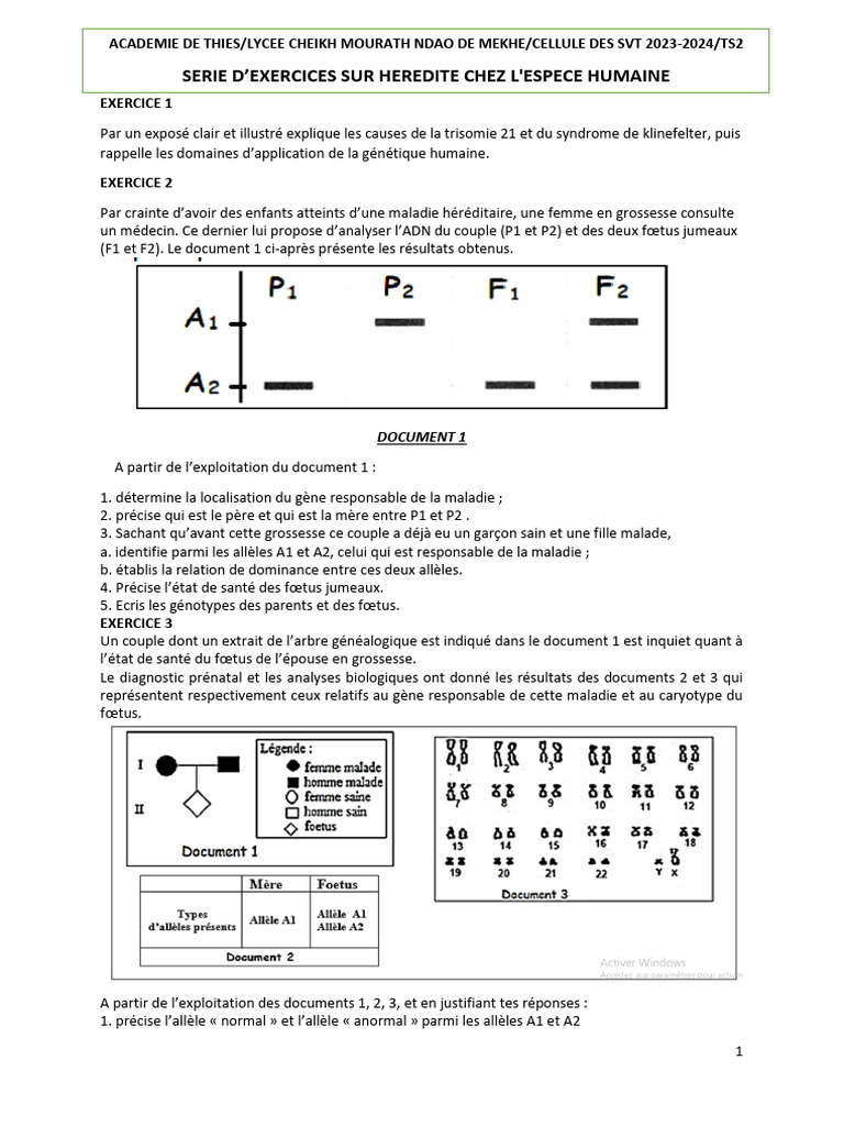 SERIE HEREDITE HUMAINE TS2 2024-1 | PDF