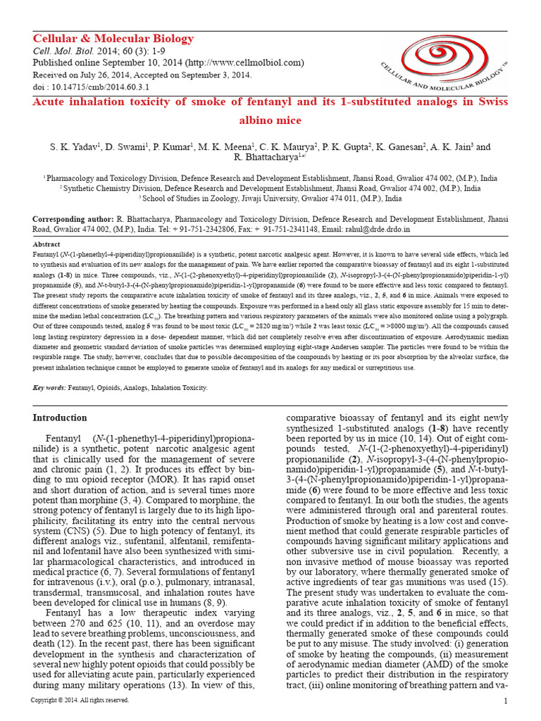 Acute Inhalation Toxicity of Smoke of Fe | PDF