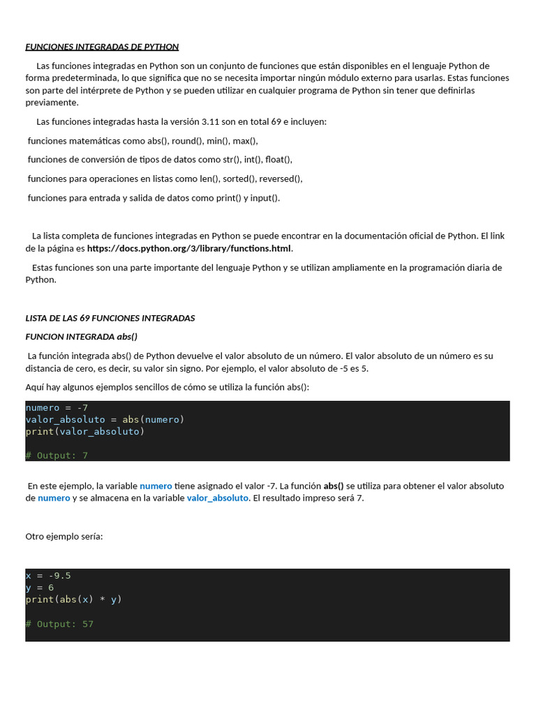 Lista Completa de Las Funciones Integradas | PDF