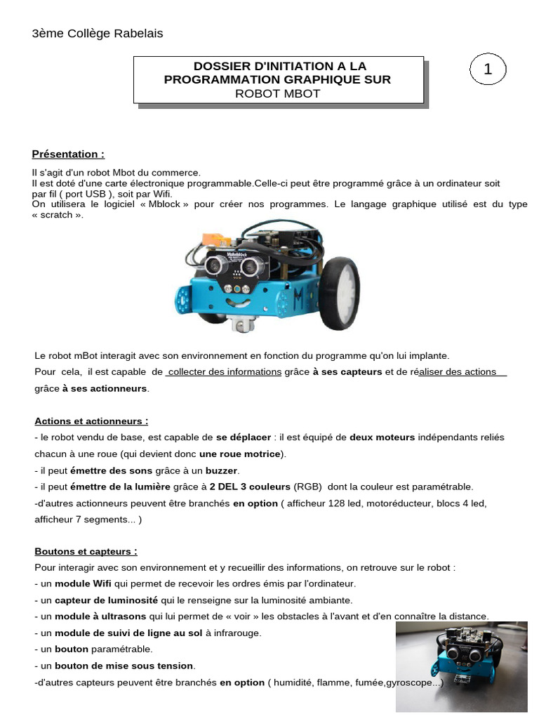Documentation Eleve Pilotage MBOT | PDF