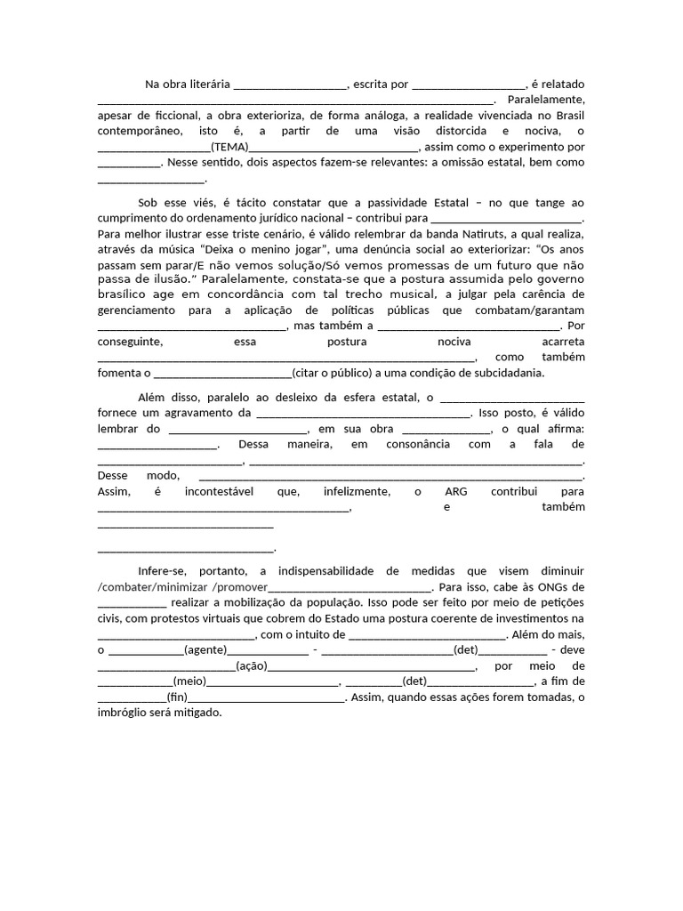 Projeto de Texto - Obra Literária | PDF