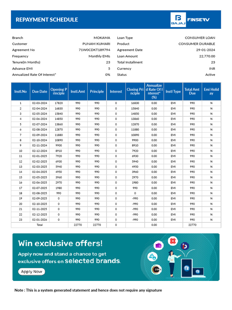 Repayment Schedule - 1726822701661 | PDF
