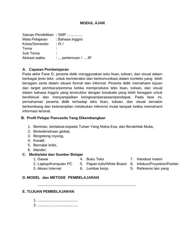 Template MODUL AJAR | PDF