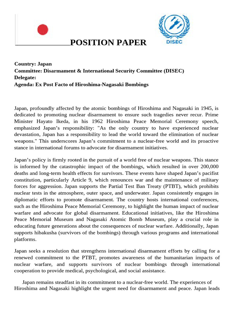 Position Paper -Japan DISEC | PDF